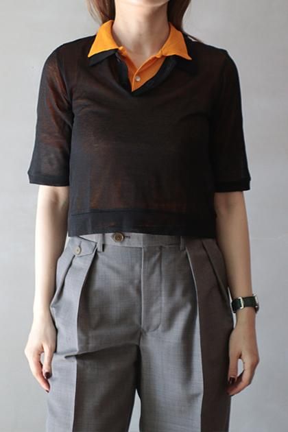 HARD TWIST COTTON GAUZE SHORT POLO - VIOLA STELLA WEB SHOP HARD TWIST COTTON GAUZE SHORT POLO - VIOLA STELLA WEB SHOP