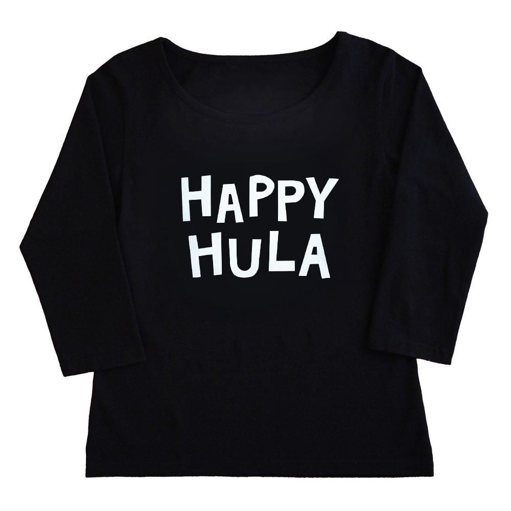 【3Lサイズ】七分袖 黒色 フラTシャツ “HAPPY HULA” フラダンス衣装・パウスカートの通販ショップ【ブルーヘヴンカンパニー】