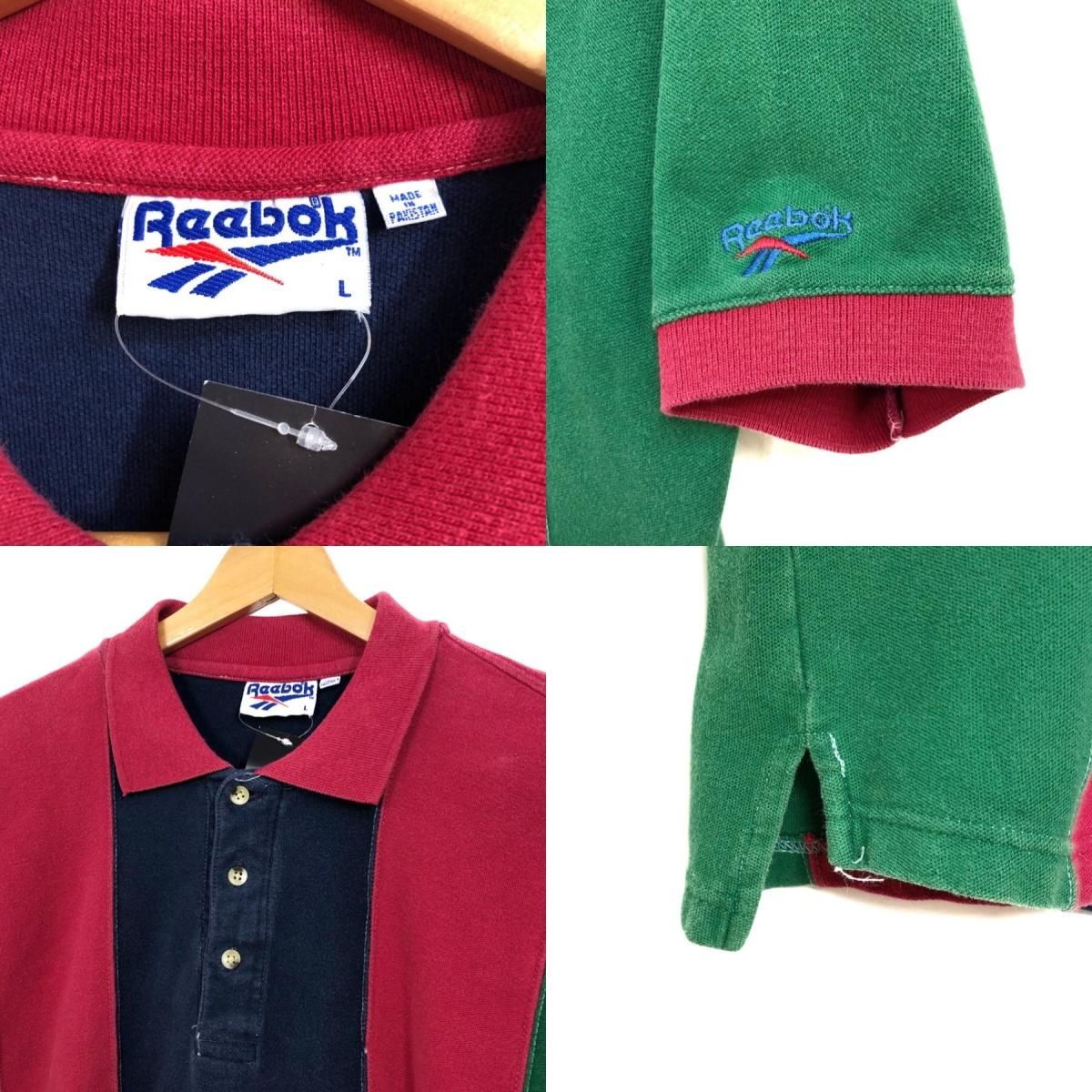 90s Reebok S/S Stripe Polo Shirt 赤緑紺 L リーボック 90s Reebok S/S Stripe Polo Shirt 赤緑紺 L リーボック