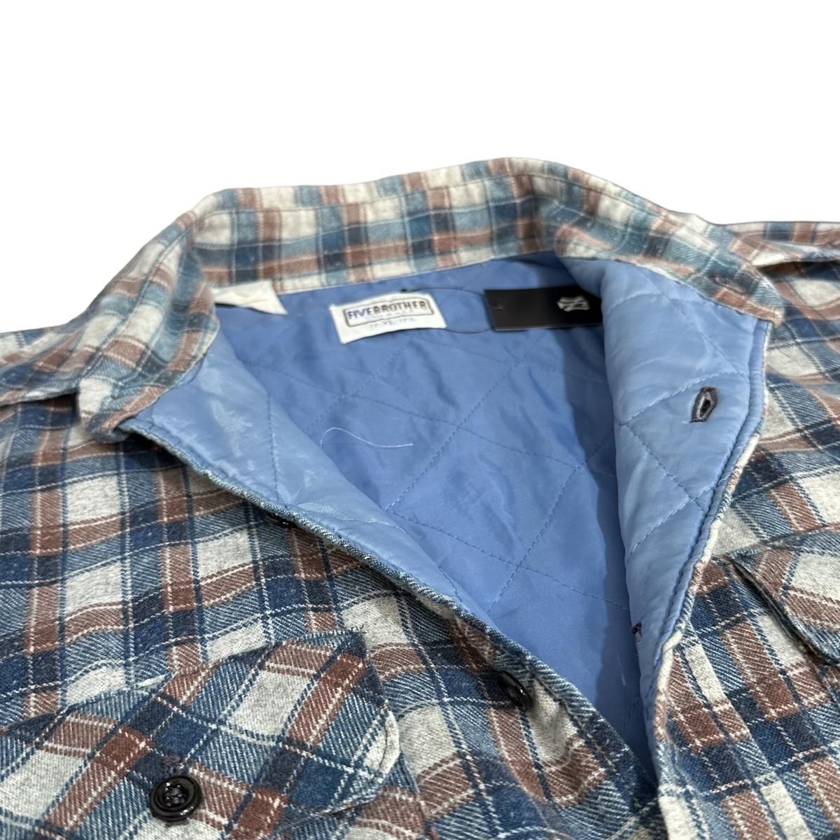 USA製 80s FIVE BROTHER Quilting Lined Flannel L/S Shirt 青茶 USA製 80s FIVE BROTHER Quilting Lined Flannel L/S Shirt 青茶