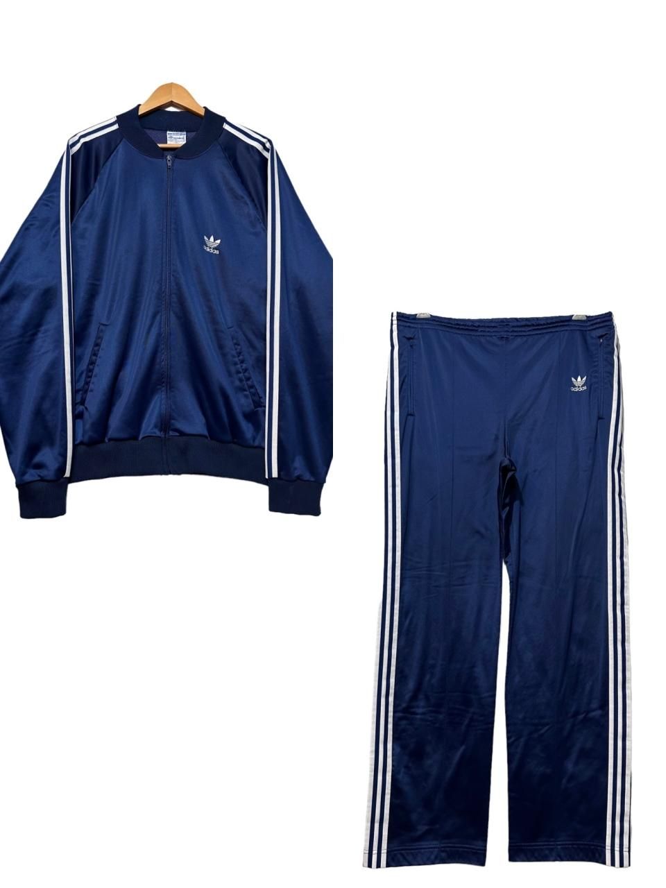 USA製 70s adidas ATP Track Jacket & Pants 紺 XL アディダス トラックジャケット パンツ ジャージ セットアップ KEYROLAN ネイビー 古着 ...