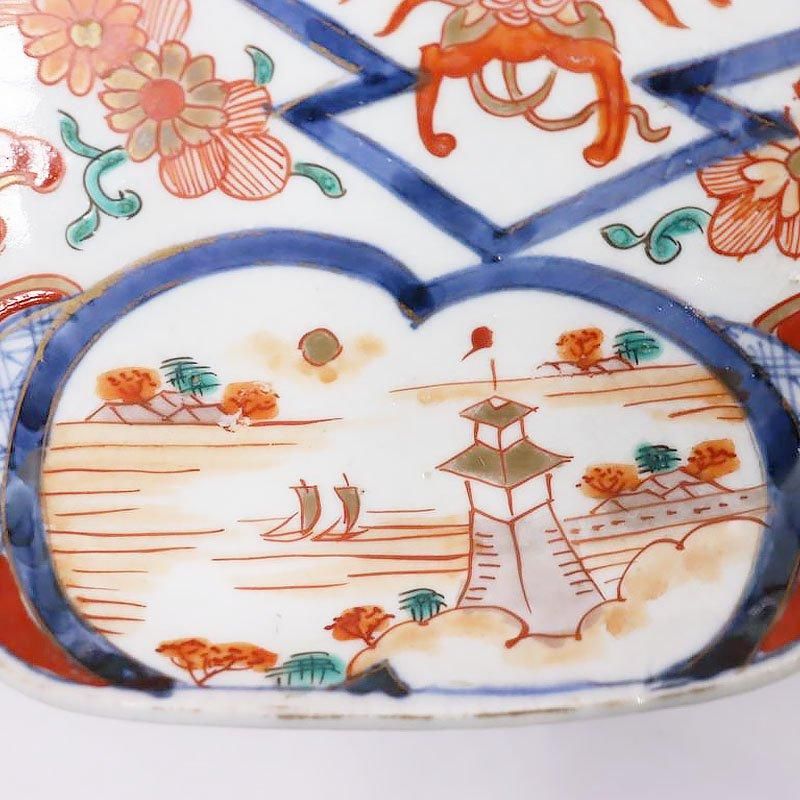 手描き 色絵 伊万里 変形皿 刺身皿 向付 明治・大正 手描き 色絵 伊万里 変形皿 刺身皿 向付 明治・大正
