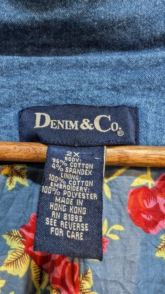 デニムジャケット DENIM &CO 花柄 刺繍 vintage XL - ANTIQUE LEAVES デニムジャケット DENIM &CO 花柄 刺繍 vintage XL - ANTIQUE LEAVES