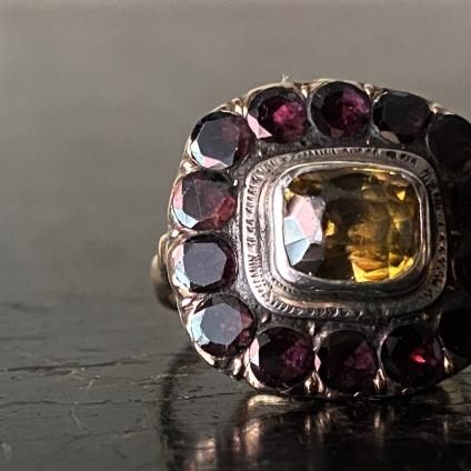 ジョージアン 9Kゴールド シルバー ジルコン ガーネット リング ジョージアン 9Kゴールド シルバー ジルコン ガーネット リング