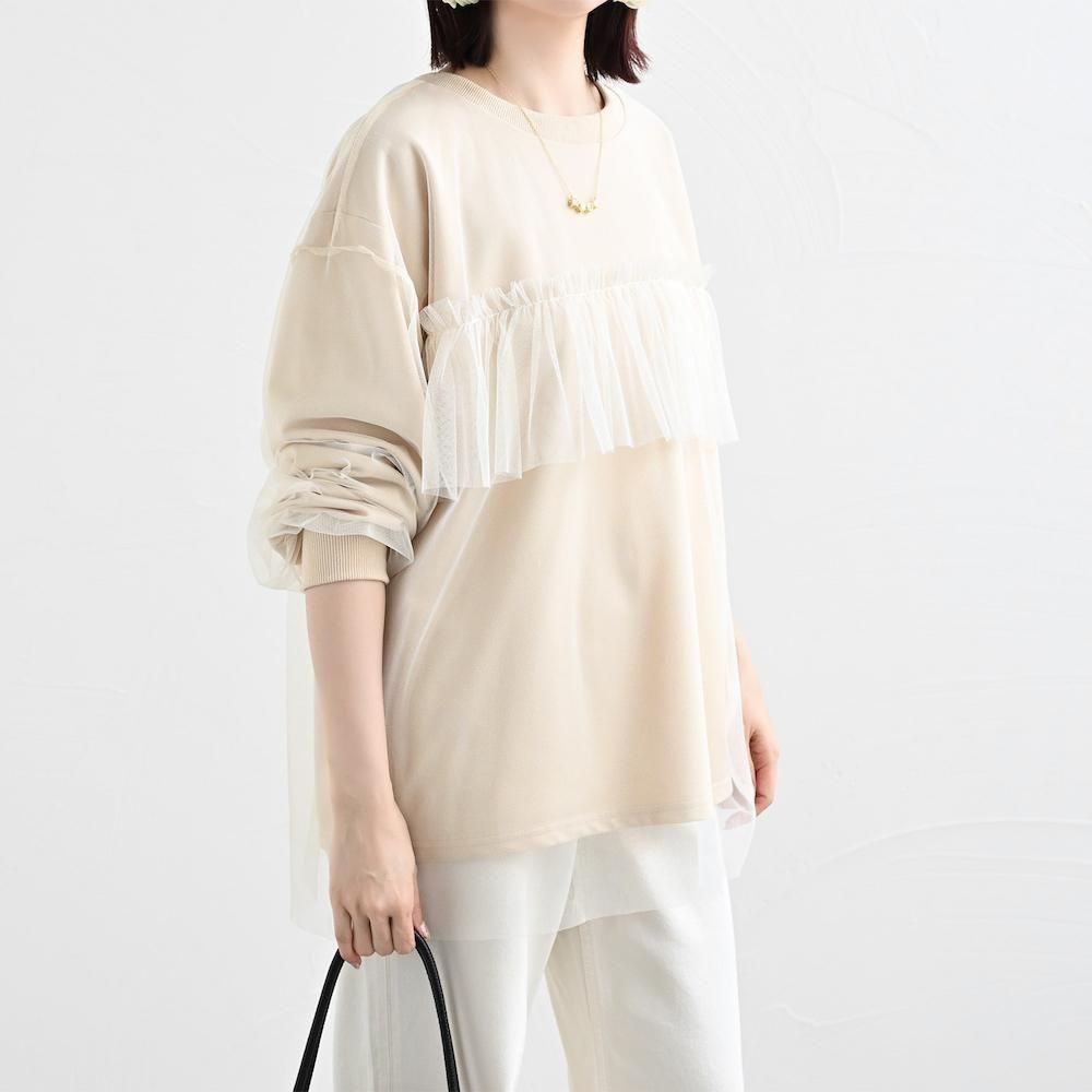 ゆうパケ】2color◇チュールドッキングスウェットトップス - The ゆうパケ】2color◇チュールドッキングスウェットトップス - The