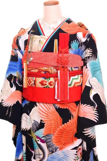 婚礼 花嫁 アンティーク着物 アンティーク振袖レンタル ☆【黒鶴 婚礼 花嫁 アンティーク着物 アンティーク振袖レンタル ☆【黒鶴