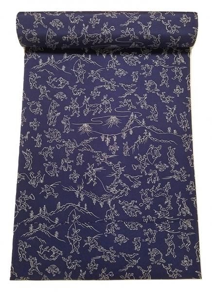 正絹長襦袢地 「鳥獣戯画」 紺色 ネイビー | 10cm単位で購入可能 正絹長襦袢地 「鳥獣戯画」 紺色 ネイビー | 10cm単位で購入可能