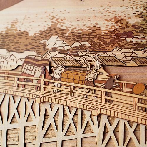木はり絵アート「京師 三条大橋」 (額縁入り完成品)- 木製切り 木はり絵アート「京師 三条大橋」 (額縁入り完成品)- 木製切り