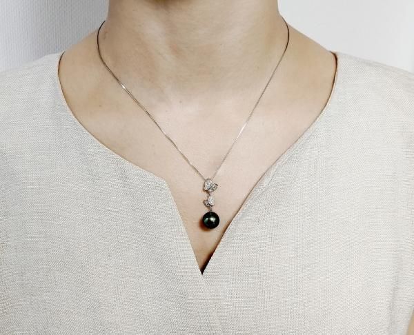 黒蝶ピーコックグリーンパール ダイヤモンドネックレス PE 10.35 黒蝶ピーコックグリーンパール ダイヤモンドネックレス PE 10.35