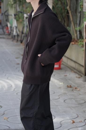YOKE | 3/4 FRONT ZIP HIGHNECK RIB SWEATER(DARK BROWN) | 3/4 YOKE | 3/4 FRONT ZIP HIGHNECK RIB SWEATER(DARK BROWN) | 3/4