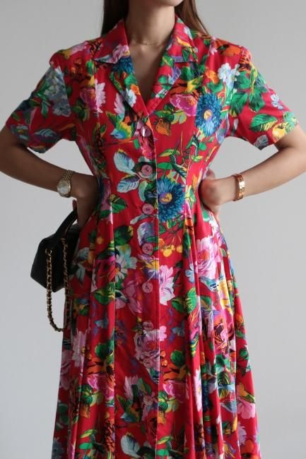vintage】KENZO / open collar floral button down long shirt vintage】KENZO / open collar floral button down long shirt