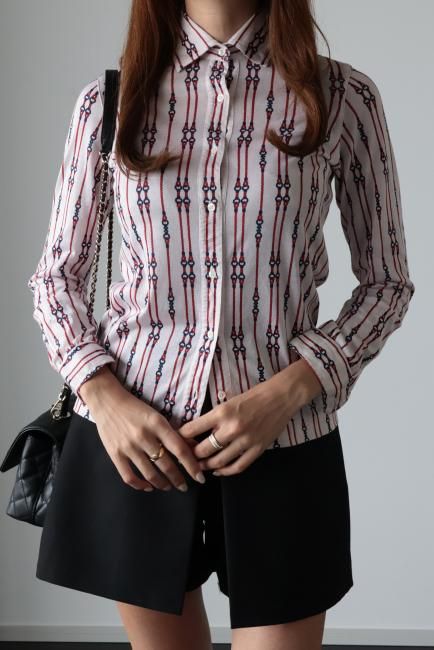 vintage】CELINE / rope chain patterned pure cotton blouse vintage】CELINE / rope chain patterned pure cotton blouse