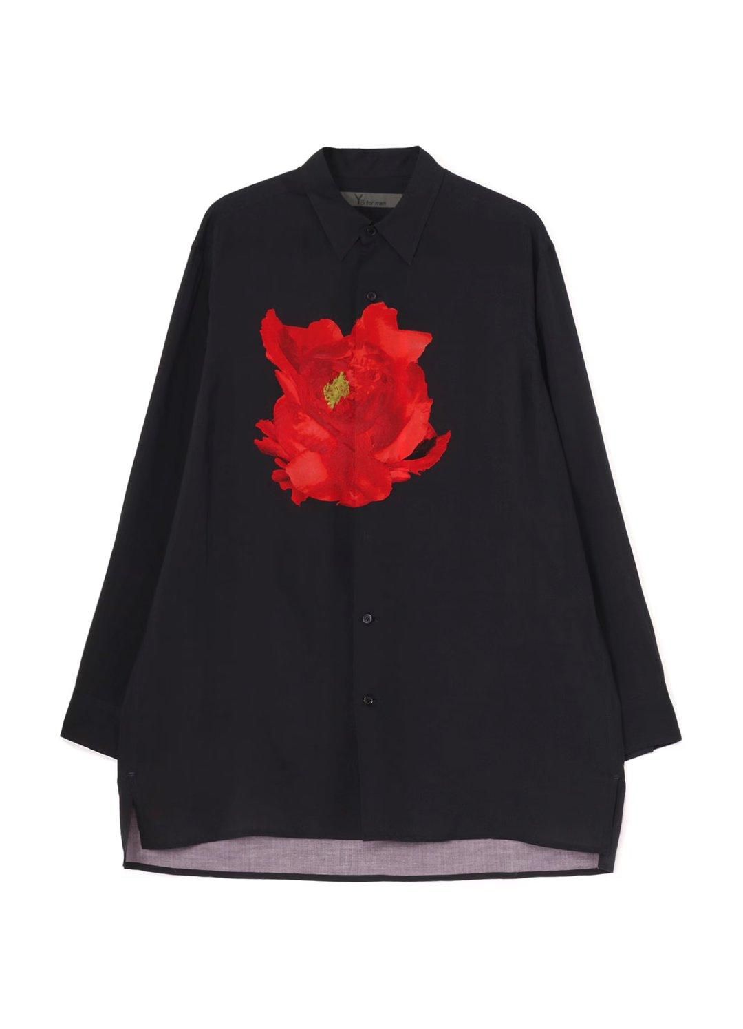 Y's for men DEEP BLACK BIG SHIRT WITH LARGE RED FLOWER - Ka Y's for men DEEP BLACK BIG SHIRT WITH LARGE RED FLOWER - Ka