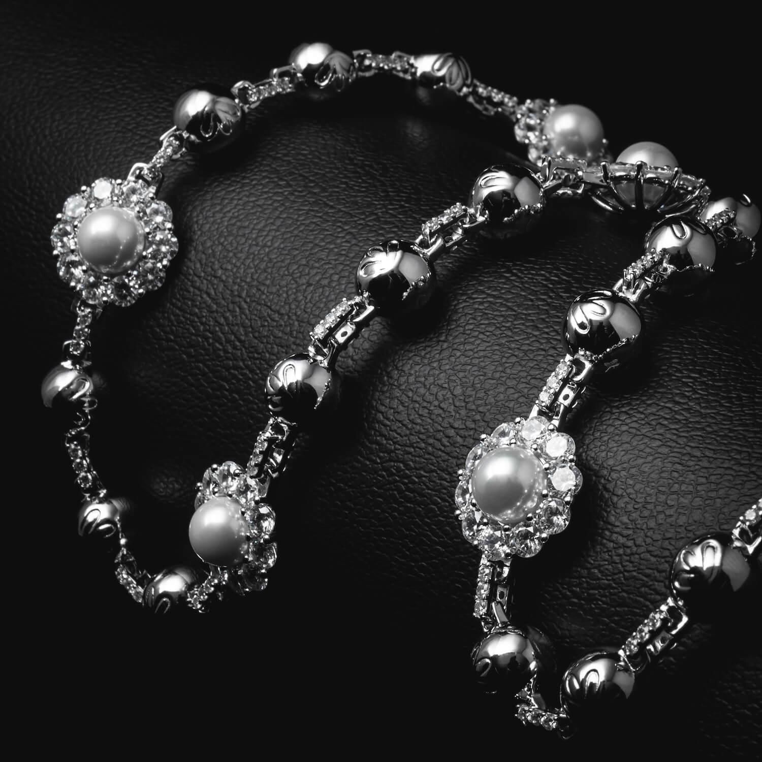 シルバー フラワーパールネックレス 幅16mm 50cm AHN-0100 シルバー フラワーパールネックレス 幅16mm 50cm AHN-0100