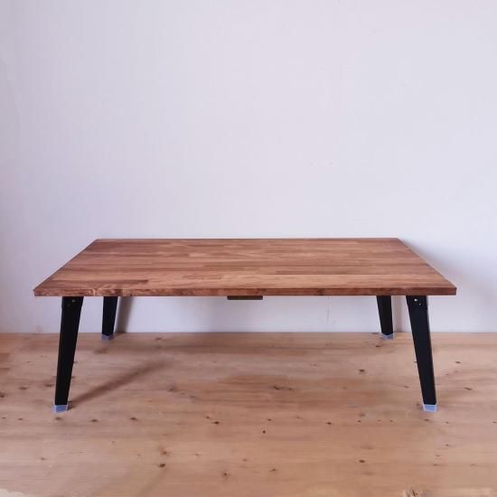 天然木の折りたたみローテーブル / ブラウン/ 90×45cm - 鉄と木 天然木の折りたたみローテーブル / ブラウン/ 90×45cm - 鉄と木