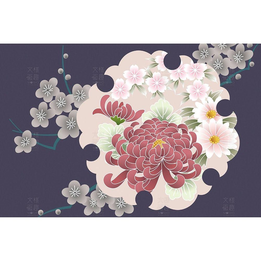 友禅古布の四季文様梅・桜・菊・都忘れ(あずま菊)・雪紋 - 伝統 友禅古布の四季文様梅・桜・菊・都忘れ(あずま菊)・雪紋 - 伝統