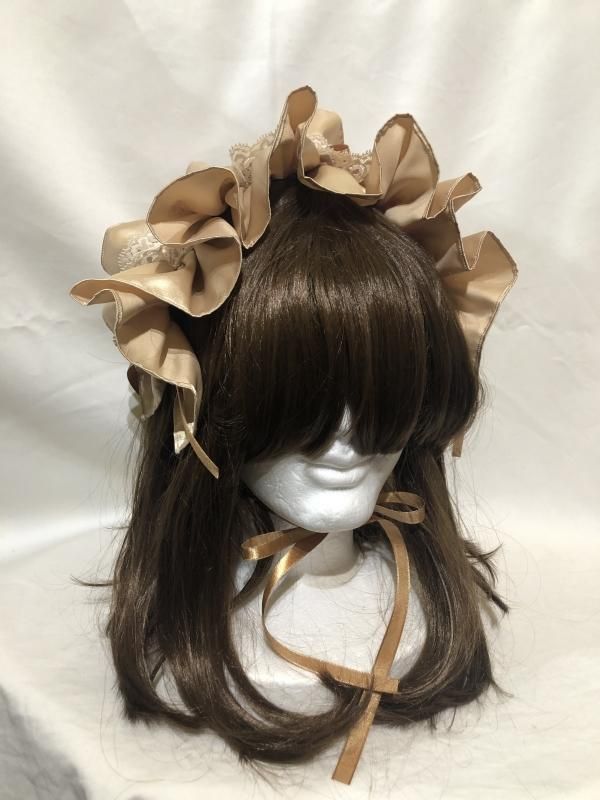 ボリュームフリル&レースヘッドドレス:ベージュ×クリーム ボリュームフリル&レースヘッドドレス:ベージュ×クリーム