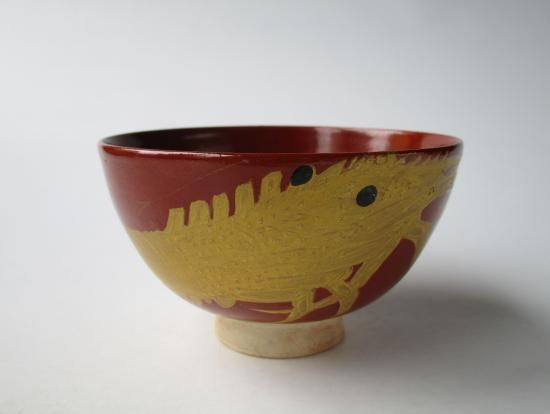 珉平焼 赤地 金海老茶碗 (共箱) - 茶道具販売 栗林園 珉平焼 赤地 金海老茶碗 (共箱) - 茶道具販売 栗林園
