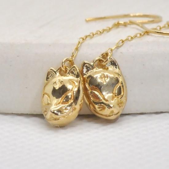 K10（イエローゴールド） お面モチーフ（キツネ） 揺れる チェーンフックピアス - DIAN POOL ダイアンプール - ジュエリー通販