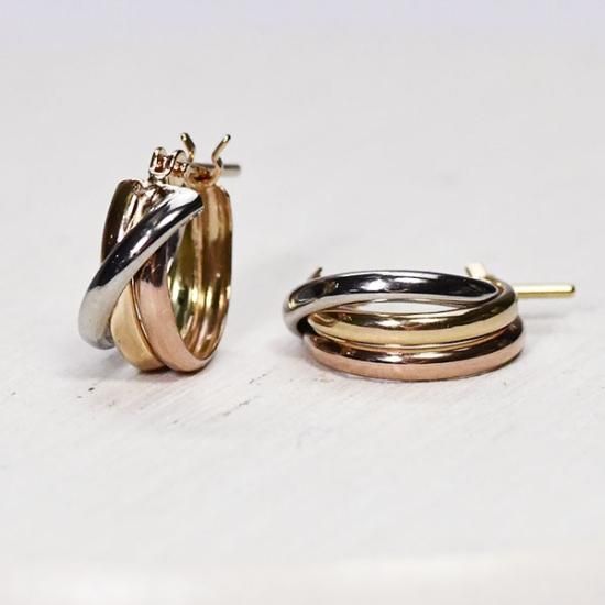 Pt900 K10 K10PG 3連フープピアス クロスライン トリニティ クロッシングピアス - DIAN POOL ダイアンプール - ジュエリー通販