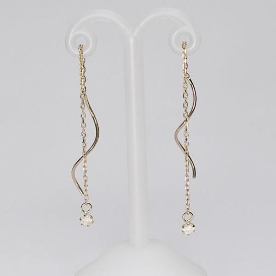 K10・ダイヤモンド0.1ct スパイラルアメリカンピアス - DIAN POOL ダイアンプール - ジュエリー通販