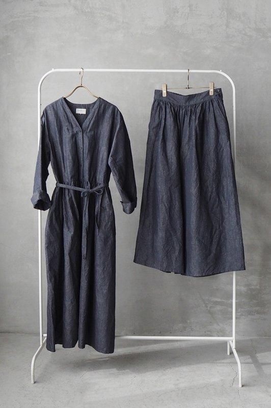 Vent d'ouest コットンリネンダンガリー Vネックワンピース Vent d'ouest コットンリネンダンガリー Vネックワンピース