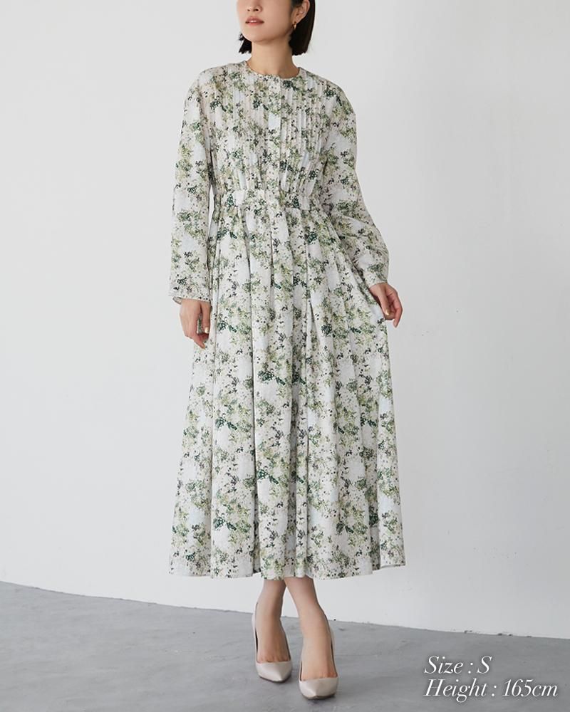 再入荷】ピンタックプリントワンピース(ベージュ) - seventen 再入荷】ピンタックプリントワンピース(ベージュ) - seventen