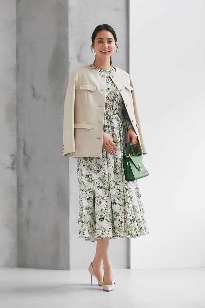 再入荷】ピンタックプリントワンピース(ベージュ) - seventen 再入荷】ピンタックプリントワンピース(ベージュ) - seventen