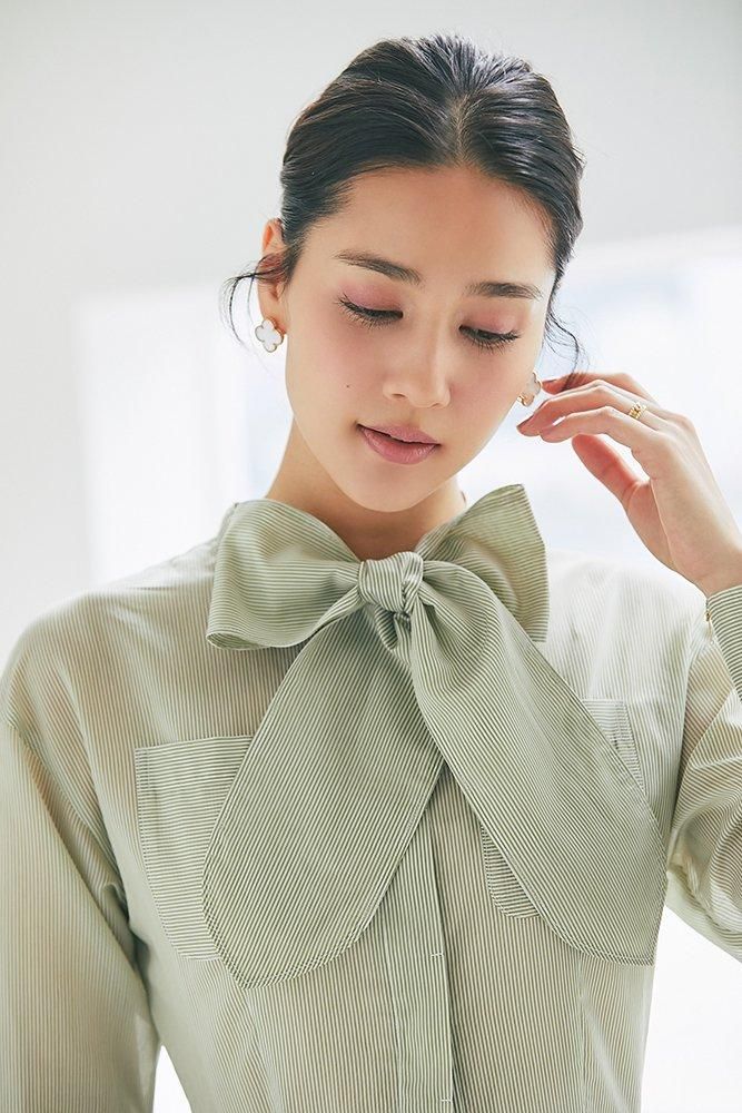 10%off】シアーストライプボウタイワンピース(セージ) - seventen 10%off】シアーストライプボウタイワンピース(セージ) - seventen