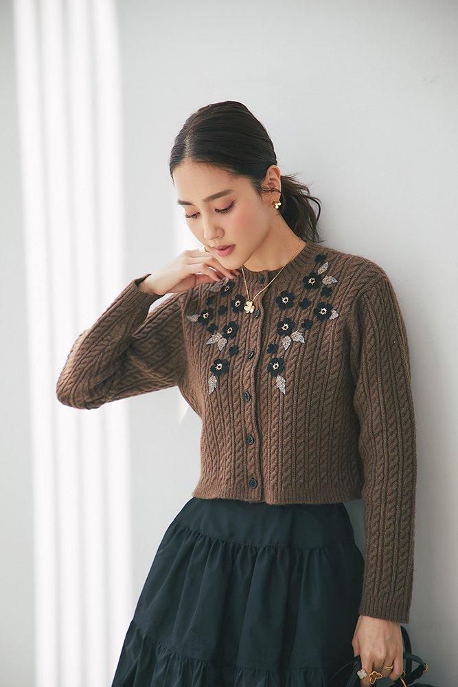 30%off】アップリケケーブルカーディガン(ブラウン) - seventen 30%off】アップリケケーブルカーディガン(ブラウン) - seventen
