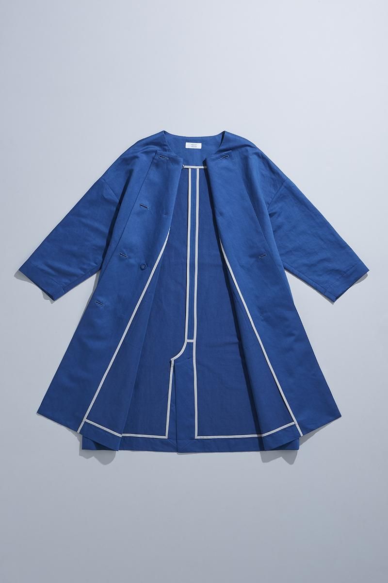 linen cotton W button spring coat / blue - atelier naruse linen cotton W button spring coat / blue - atelier naruse