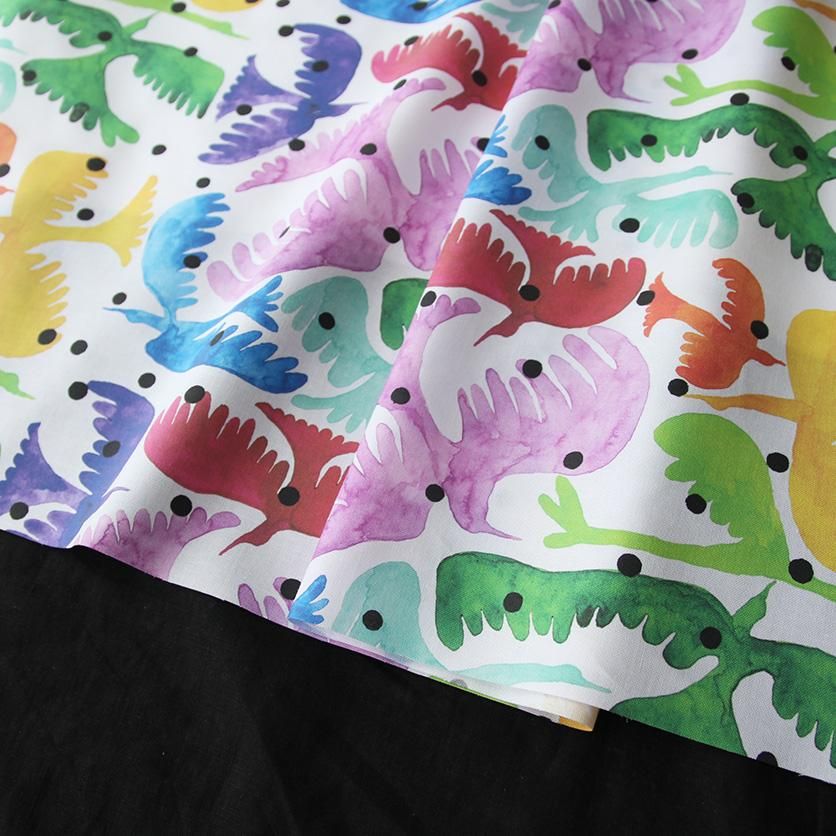 Rainbow birds(ホワイト)鳥柄- 布・生地の通販サイト Rainbow birds(ホワイト)鳥柄- 布・生地の通販サイト
