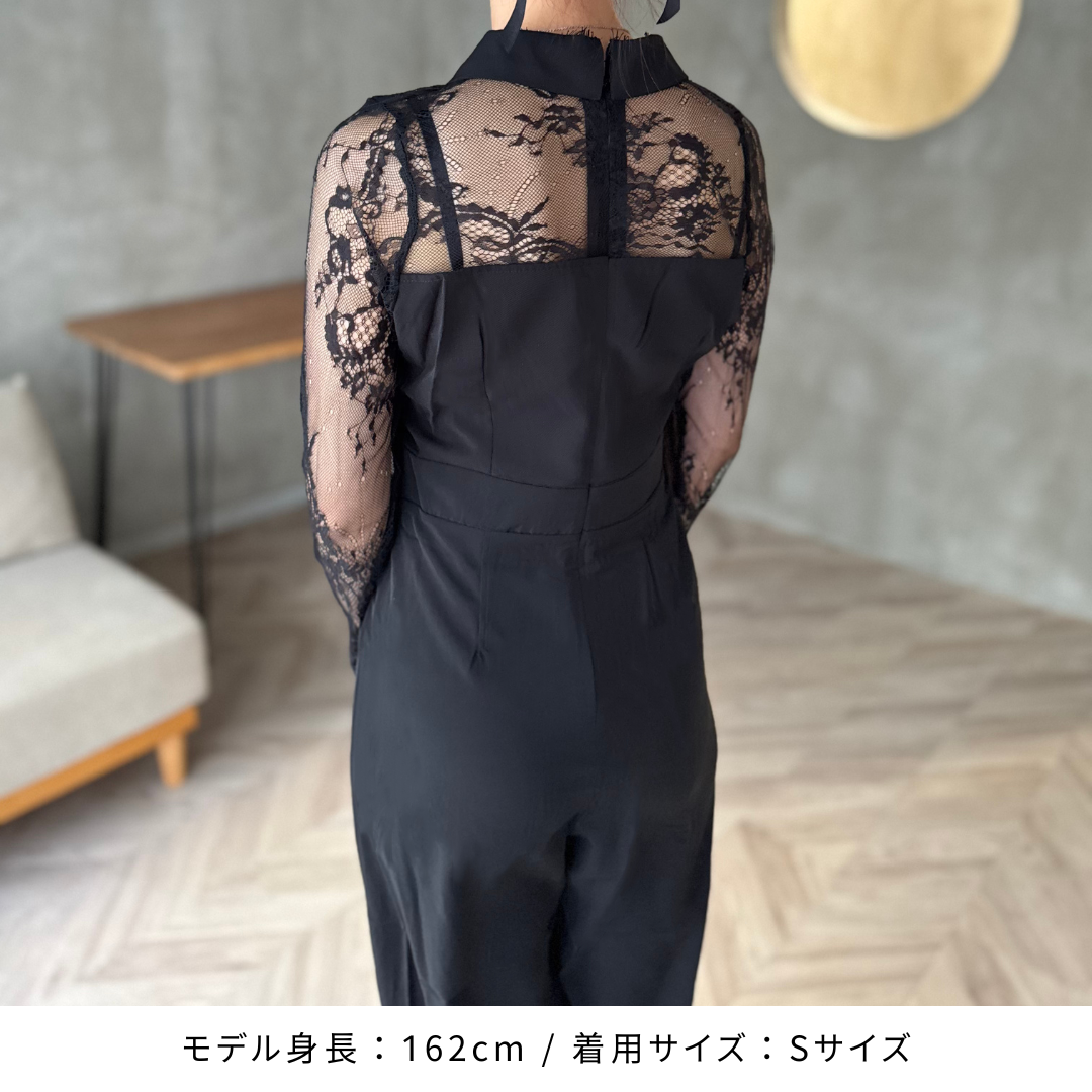 オールインワン パンツドレス レース 花柄 Vネック ハイウェスト オールインワン パンツドレス レース 花柄 Vネック ハイウェスト