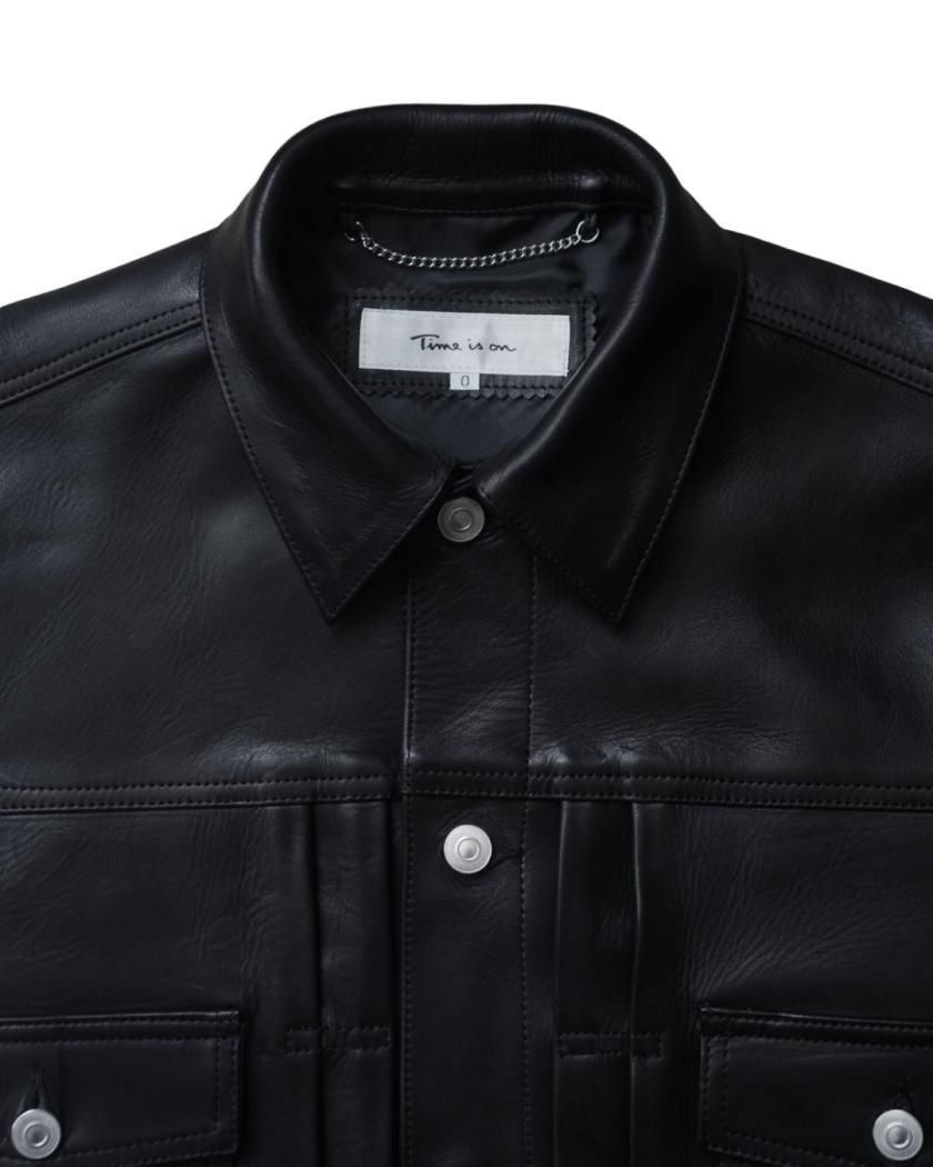 NEW)LEATHER TRUCKER JACKET】cow leather - Time is on NEW)LEATHER TRUCKER JACKET】cow leather - Time is on
