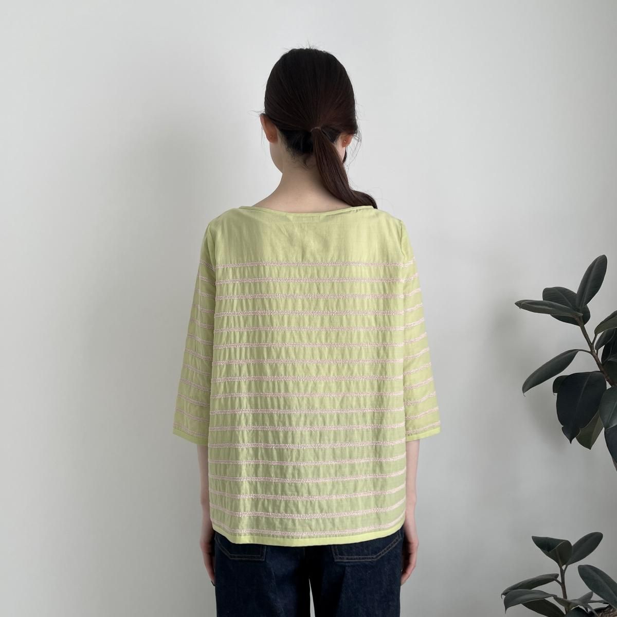 mina perhonen sea seed(シーシード)ボーダー刺繍ブラウス mina perhonen sea seed(シーシード)ボーダー刺繍ブラウス