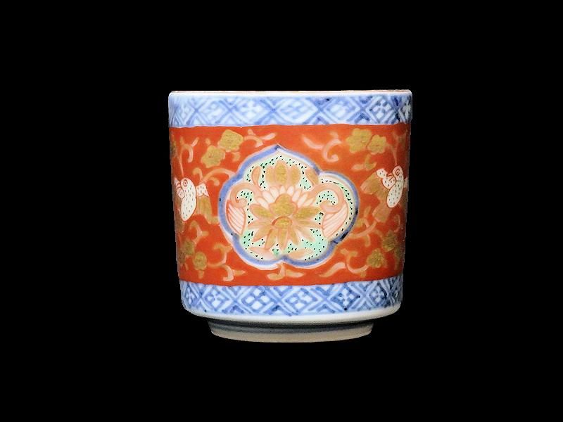 大聖寺伊万里 金襴手 金唐草に鳥図 窓絵花の図 のぞき 大聖寺伊万里 金襴手 金唐草に鳥図 窓絵花の図 のぞき