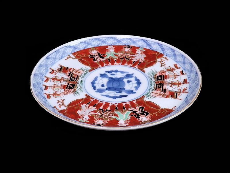 大聖寺伊万里 金襴手 五艘船に阿蘭陀人図 6寸皿 大聖寺伊万里 金襴手 五艘船に阿蘭陀人図 6寸皿