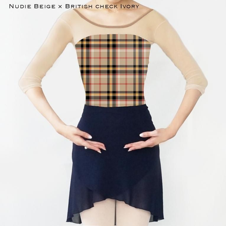 British check Ivory】Sleeve design - Balletwear brand unoa British check Ivory】Sleeve design - Balletwear brand unoa