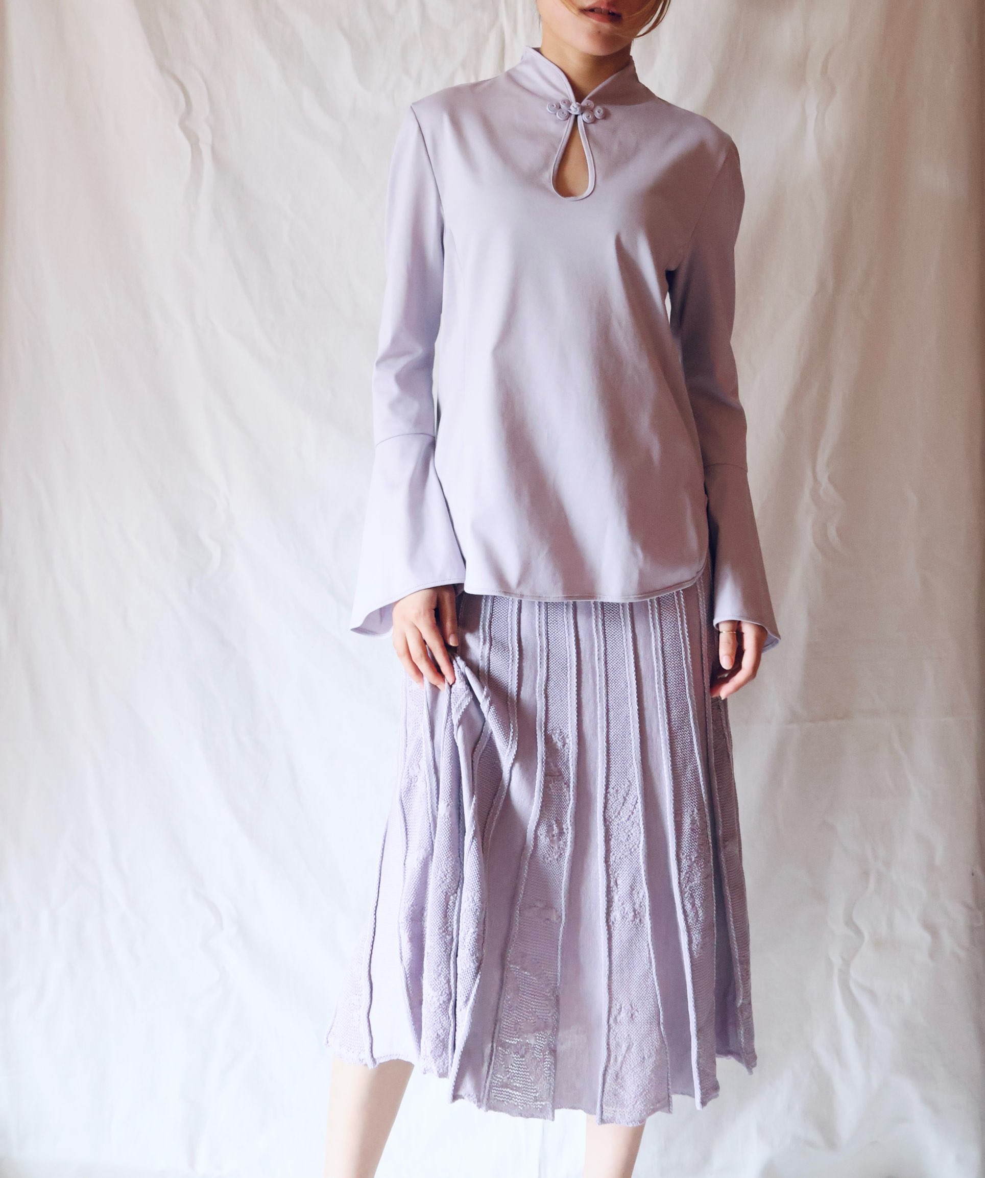 Mame Kurogouchi:Suvin Cotton Jersey Top - PURPLE - ORANN Mame Kurogouchi:Suvin Cotton Jersey Top - PURPLE - ORANN