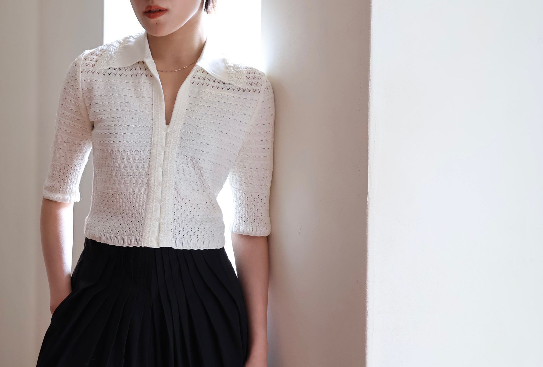 Mame Kurogouchi:Lace Knitted Top - WHITE - ORANN ONLINE SHOP Mame Kurogouchi:Lace Knitted Top - WHITE - ORANN ONLINE SHOP