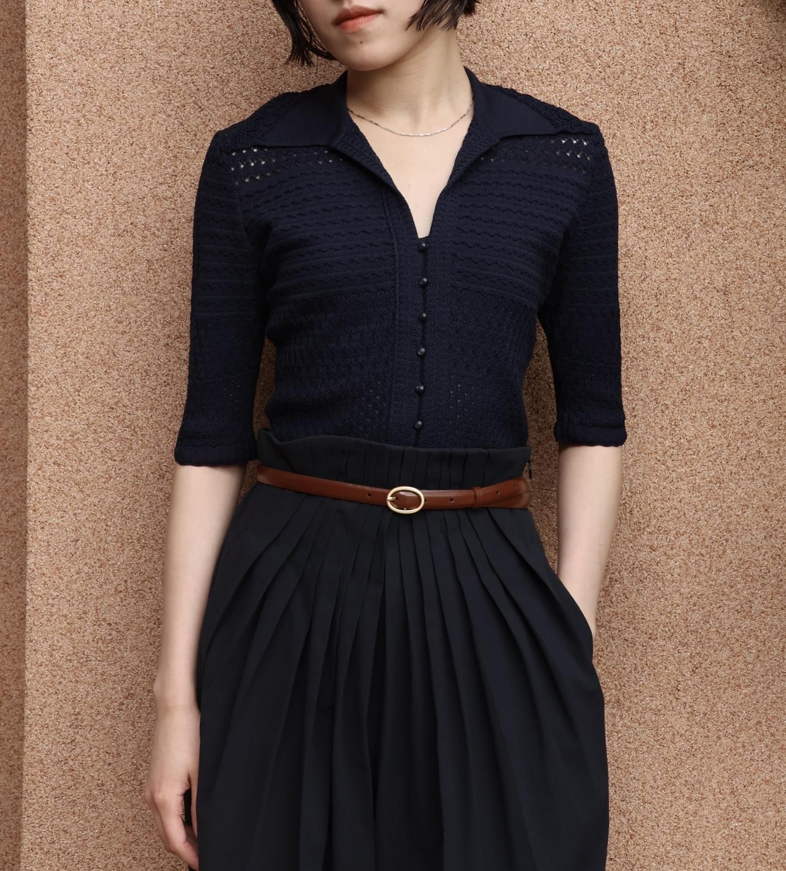 Mame Kurogouchi:Lace Knitted Top - NAVY - ORANN ONLINE SHOP Mame Kurogouchi:Lace Knitted Top - NAVY - ORANN ONLINE SHOP