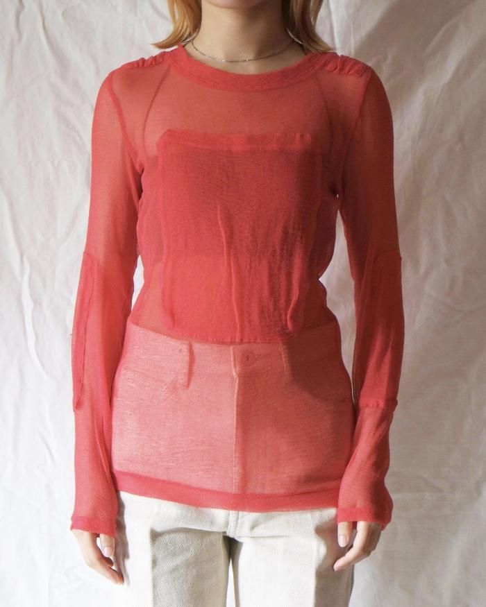FUMIKA UCHIDA: TACTICAL POCKET MESH LONG-SLEEVE TOP - RED FUMIKA UCHIDA: TACTICAL POCKET MESH LONG-SLEEVE TOP - RED