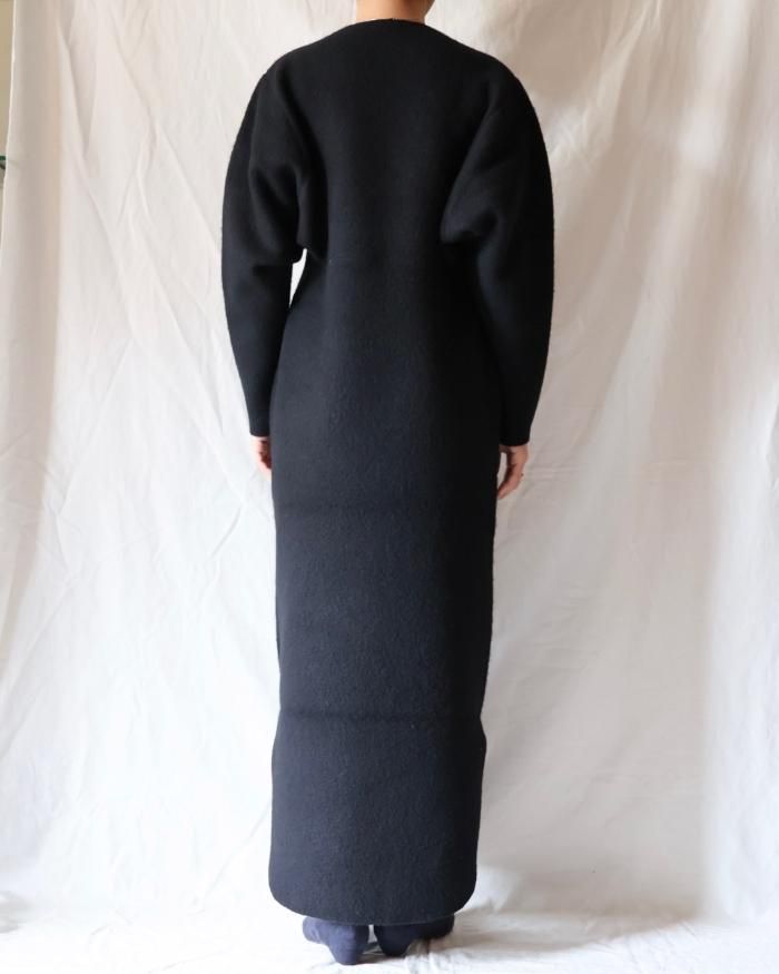 Mame Kurogouchi:Wool Cashmere Frilled Knitted Dress - BLACK Mame Kurogouchi:Wool Cashmere Frilled Knitted Dress - BLACK
