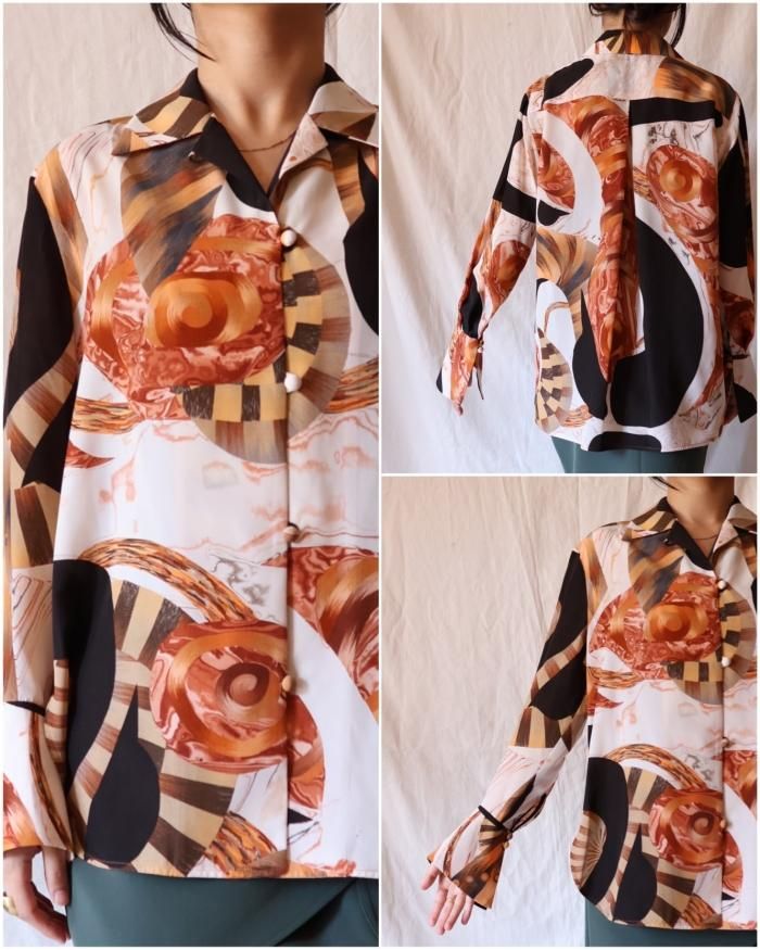 Mame Kurogouchi:Marble Print Open‐Collar Shirt - WHITE Mame Kurogouchi:Marble Print Open‐Collar Shirt - WHITE