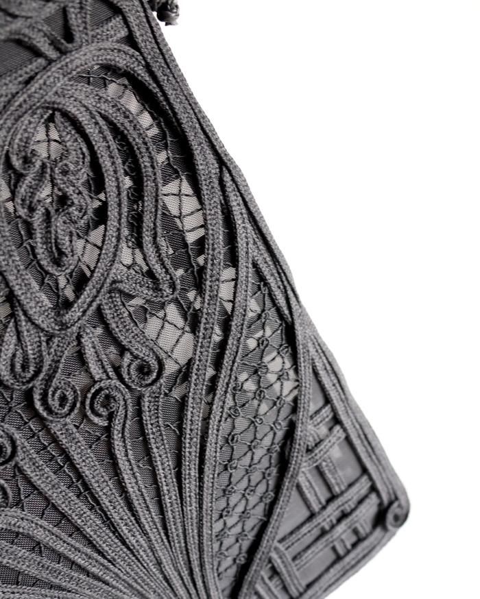 Mame Kurogouchi:Cording Embroidery Pouch With Leather Strap Mame Kurogouchi:Cording Embroidery Pouch With Leather Strap