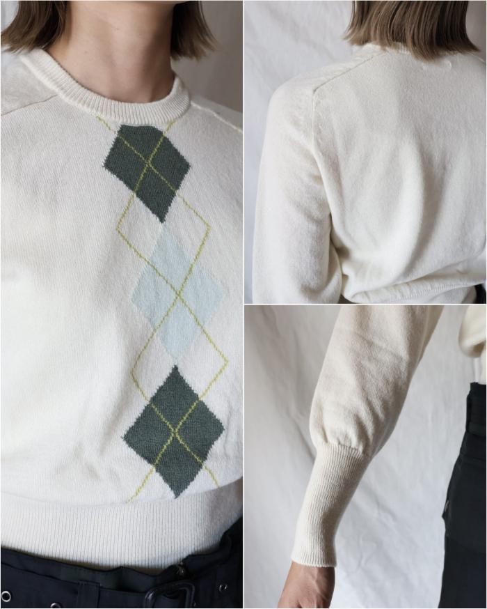 FUMIKA UCHIDA: CASHMERE ARGYLE SWEATER - IVORY - ORANN FUMIKA UCHIDA: CASHMERE ARGYLE SWEATER - IVORY - ORANN