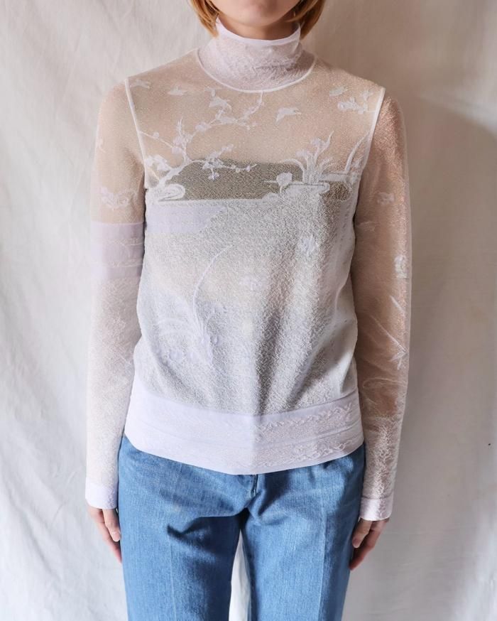 Mame Kurogouchi:Nature Pattern Sheer Knitted High Neck Top Mame Kurogouchi:Nature Pattern Sheer Knitted High Neck Top