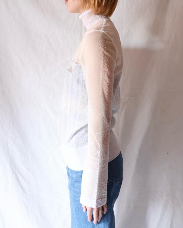 Mame Kurogouchi:Nature Pattern Sheer Knitted High Neck Top Mame Kurogouchi:Nature Pattern Sheer Knitted High Neck Top