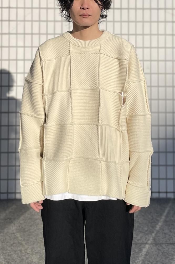 PATCHWORK RIB SWEATER(ECRU) - H-L PATCHWORK RIB SWEATER(ECRU) - H-L