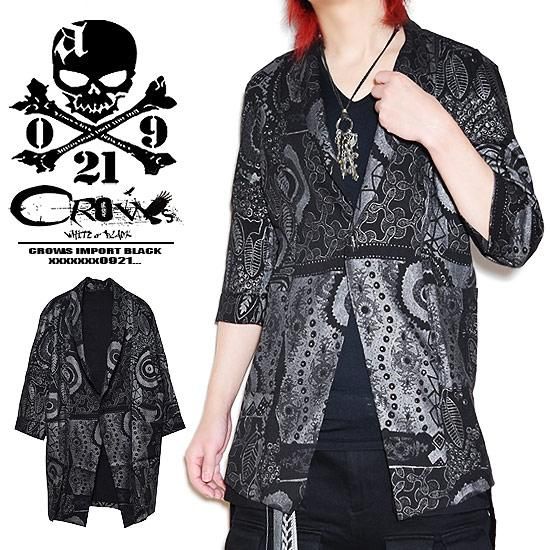 Alleglo×CROWS 幾何学総柄デザイン5分袖テーラードジャケット Alleglo×CROWS 幾何学総柄デザイン5分袖テーラードジャケット